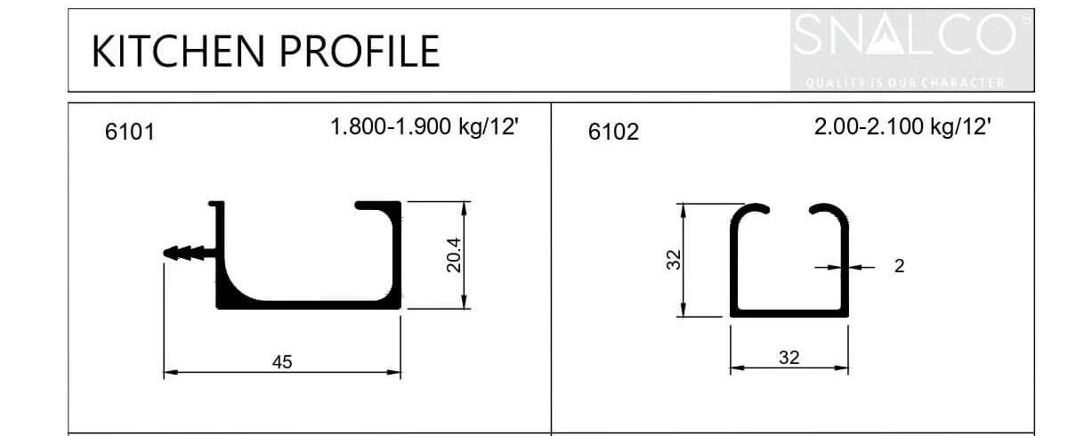 Kitchen Section Aluminium Extrusion Profiles by Snalco