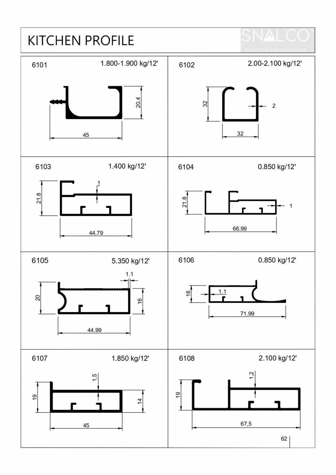 Kitchen Section Aluminium Extrusion Profiles by Snalco