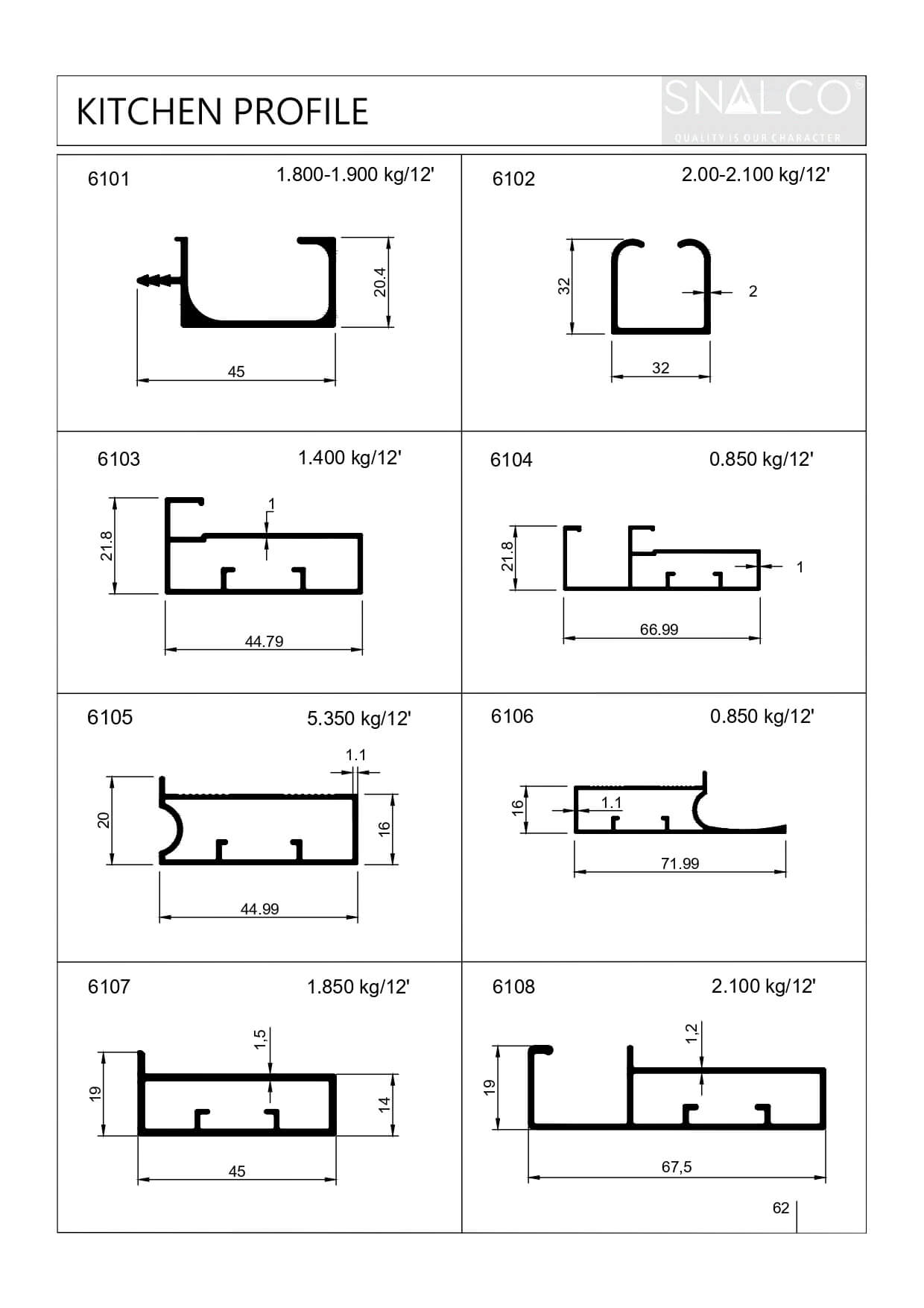 Kitchen Section Aluminium Extrusion Profiles by Snalco