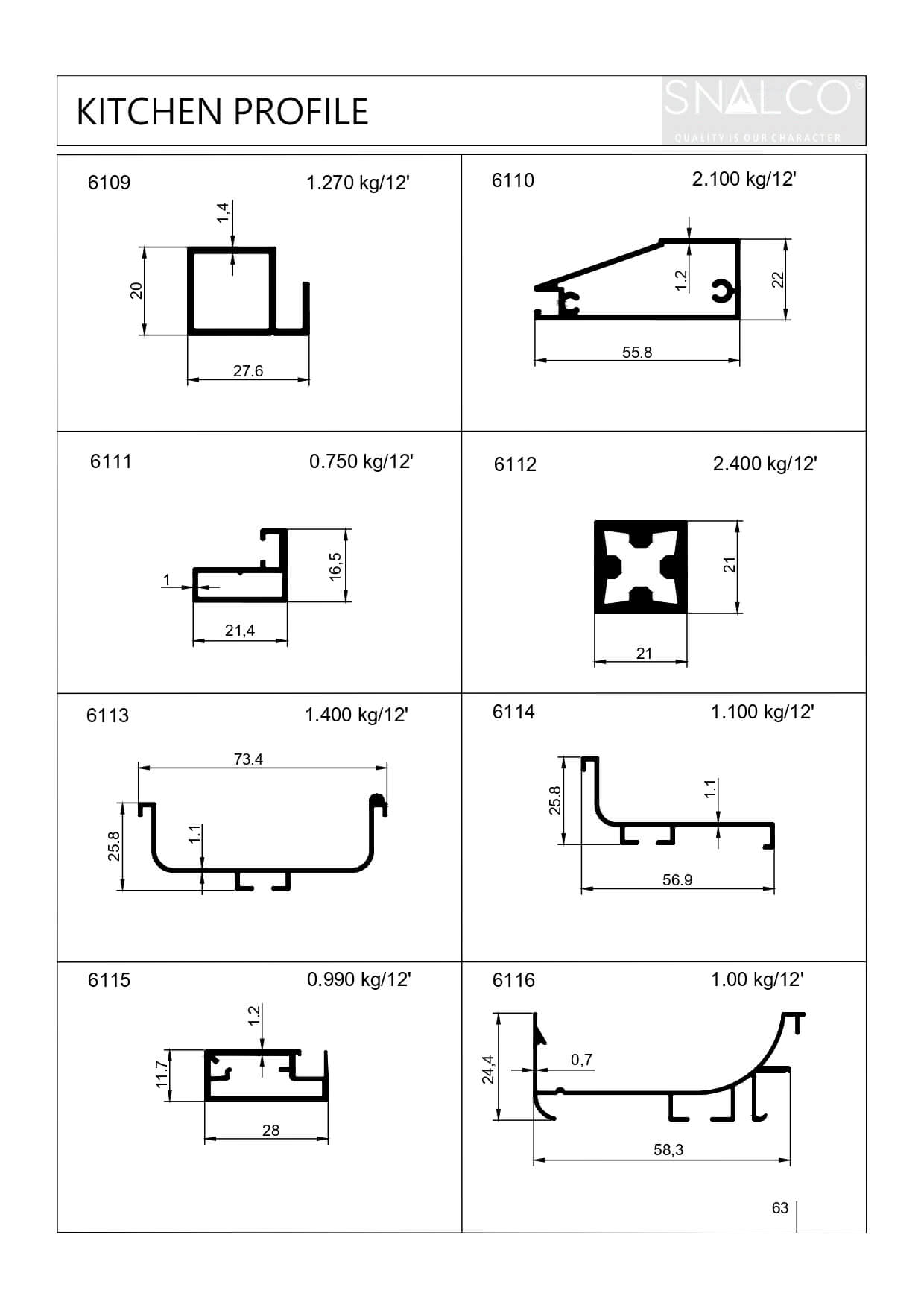 Kitchen Section Aluminium Extrusion Profiles by Snalco